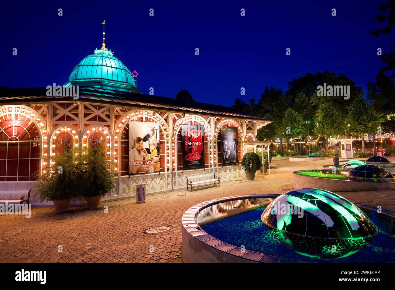 Night view of Glass Hall Theater in historical amusement park - Tivoli ...