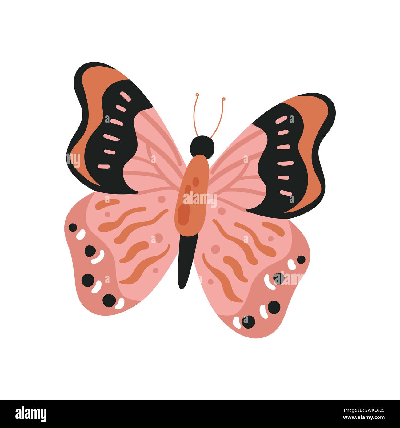 Cartoon colorful hand drawn butterfly flying vector illustration ...