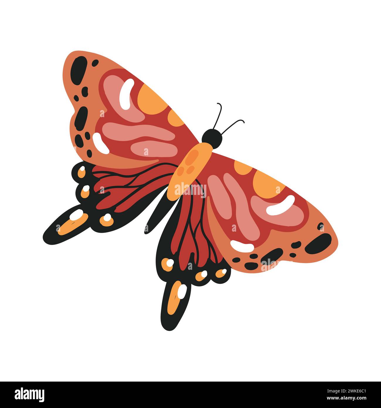 Cartoon colorful hand drawn butterfly flying vector illustration ...