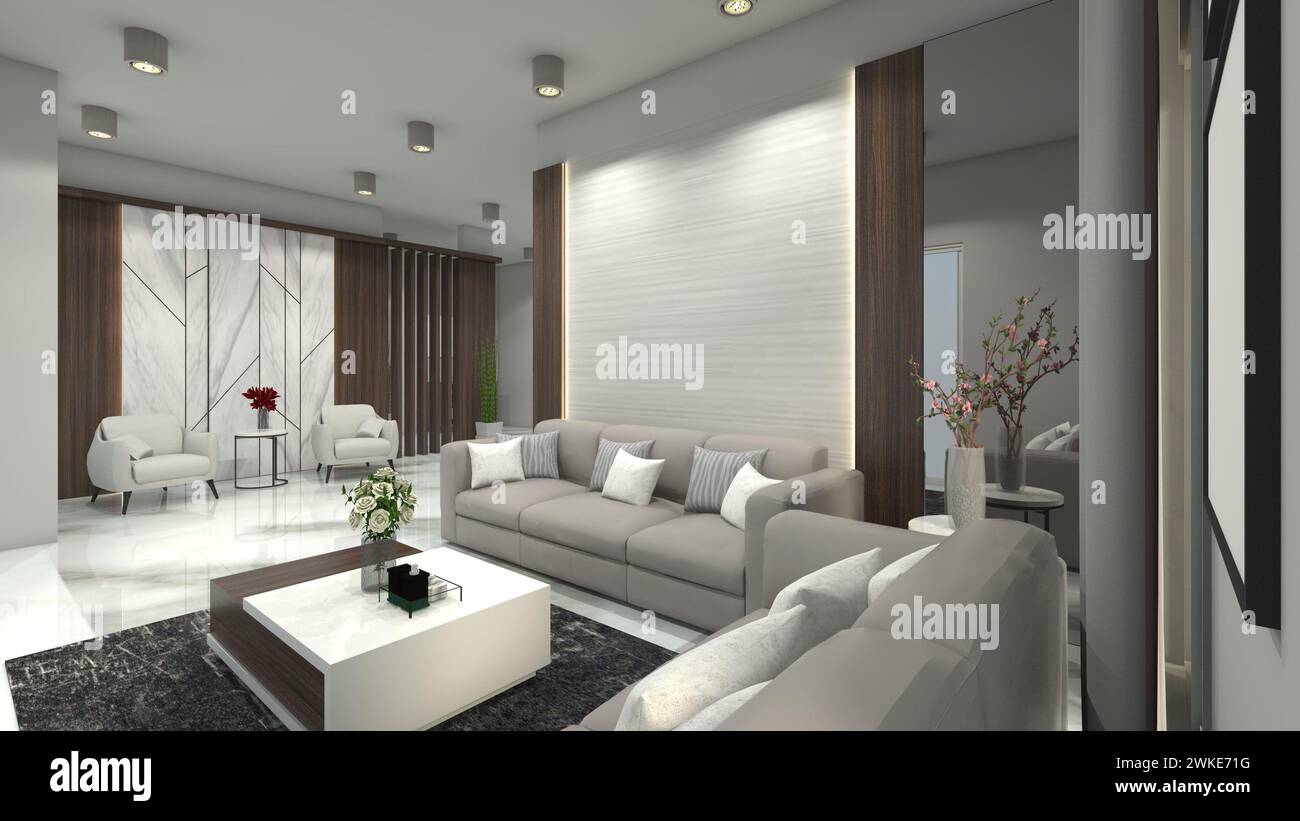 Living Room Design Integrate with Waiting Seat Lobby and Foyer Area ...