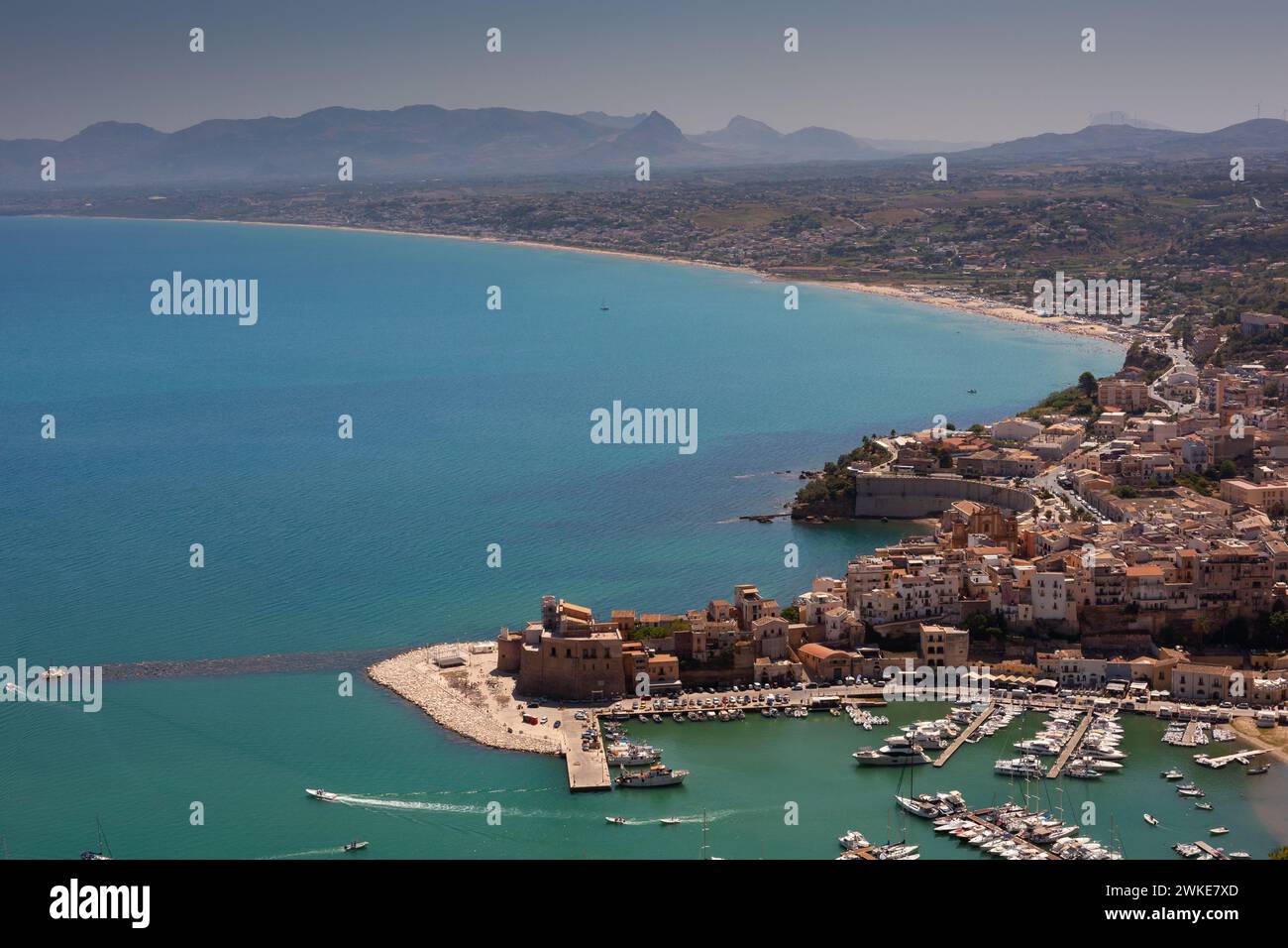 Scenic view from above with the marina and the beaches of Castellammare ...