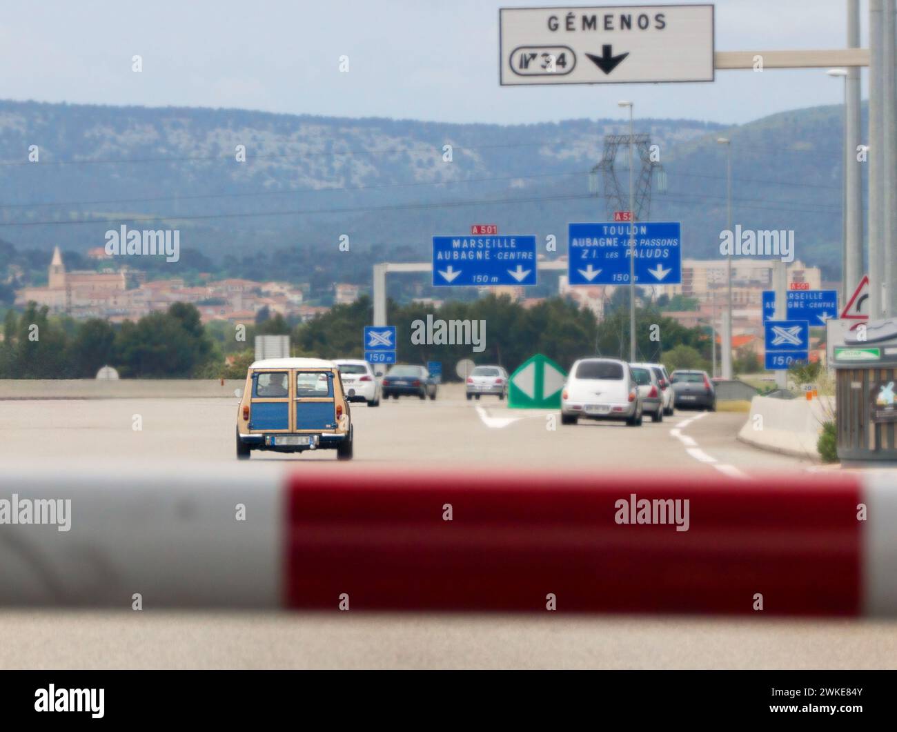 the entrance of the highway by Aix-en-provence with a curios blue and ...