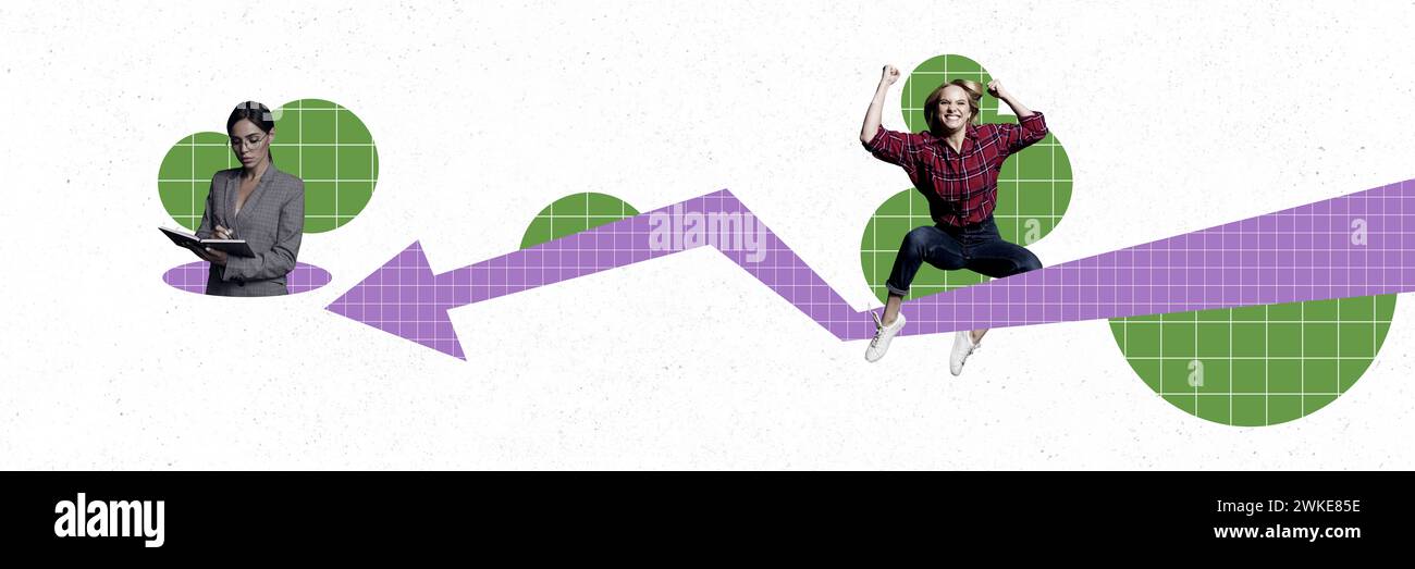 Creative poster collage of arrow point career motivation have fun boss ...