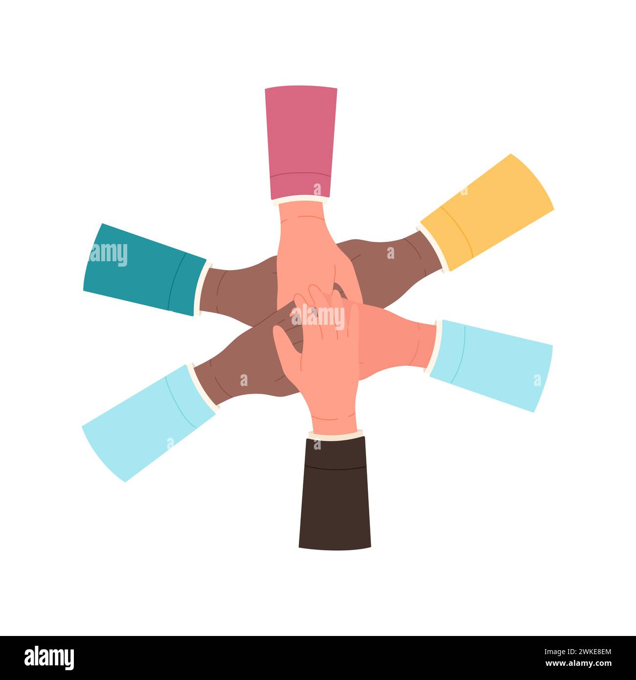 Teamwork hands together. Team business action plan, effective teamwork cartoon vector ...