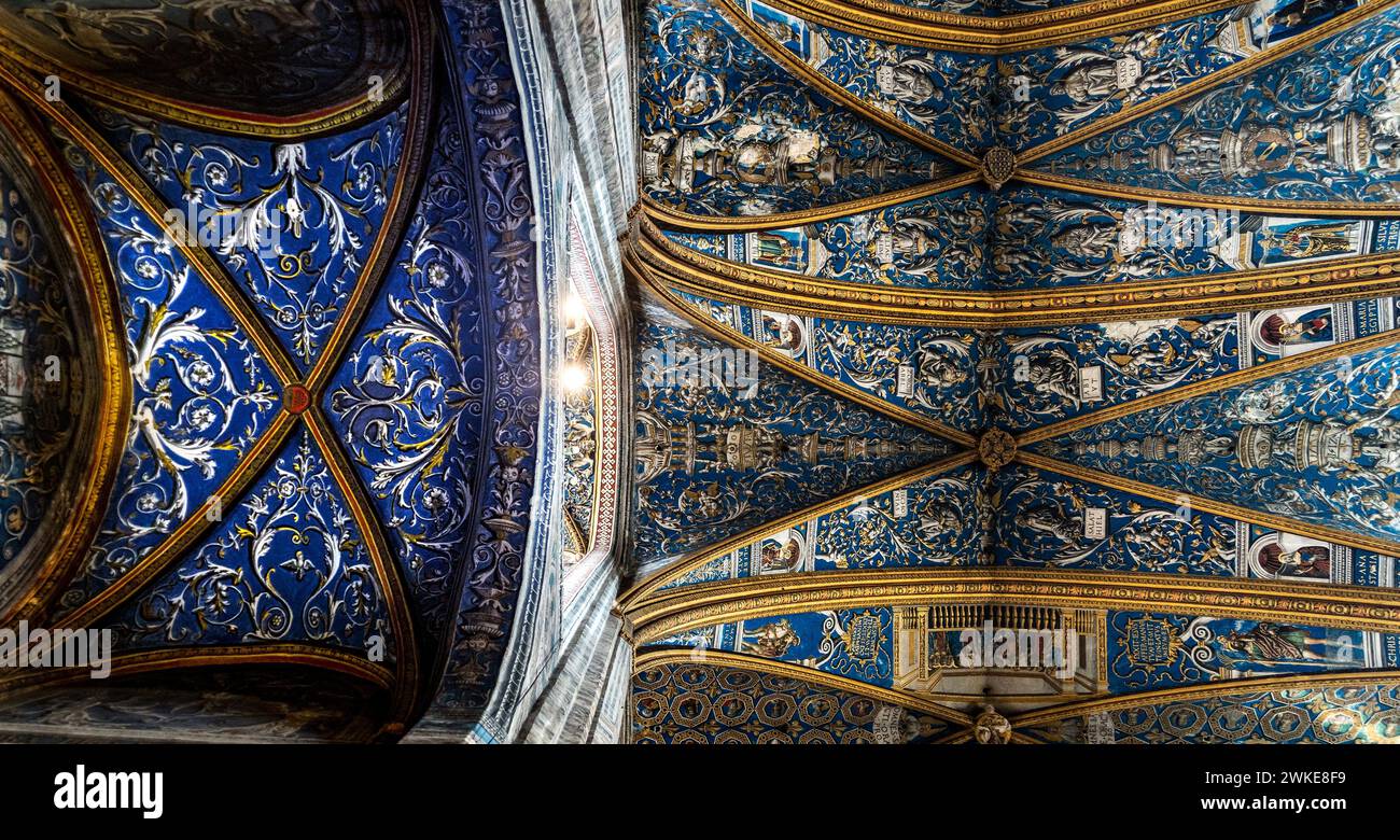The interior of the Albi Cathedral with details on the decorations ...