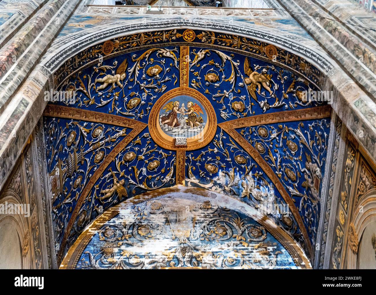 The interior of the Albi Cathedral with details on the decorations ...
