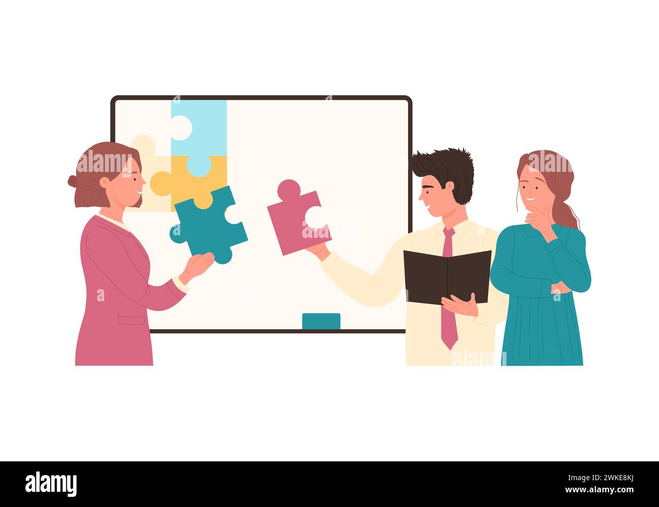 Creative team working on solutions. Business jigsaw, brainstorming ...