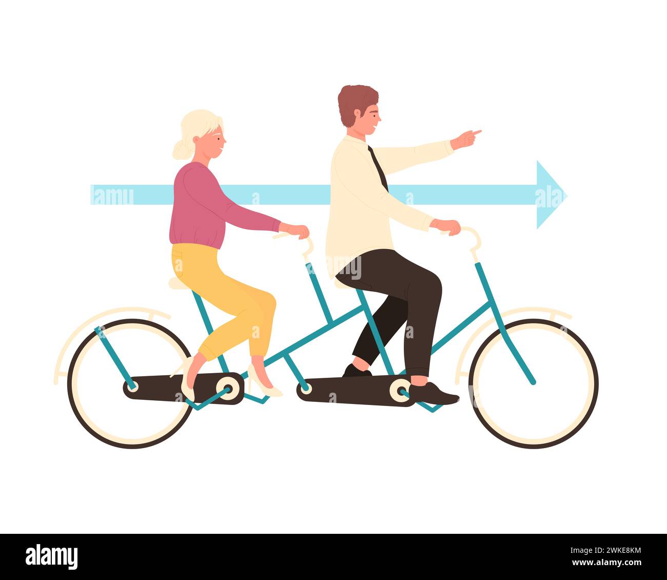 Team riding a bike to business goal. Common business vision, effective ...