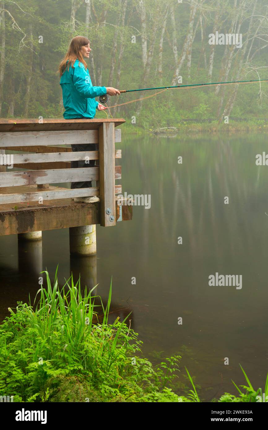 Fisherwoman at Hebo Lake, Siuslaw National Forest, Oregon Stock Photo ...