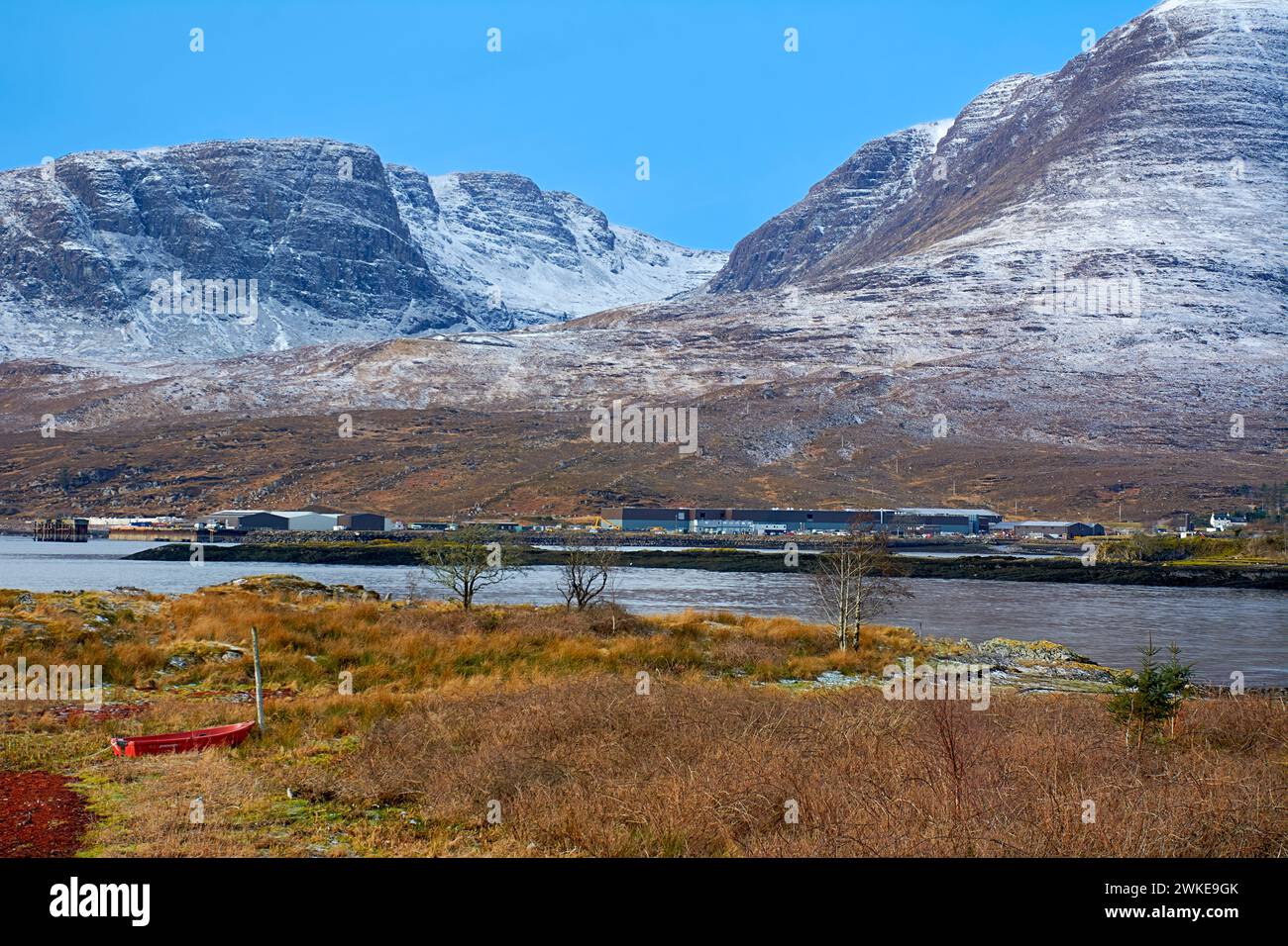 Ardarroch village shore view over Loch Kishorn to Kishorn Port and Dry ...