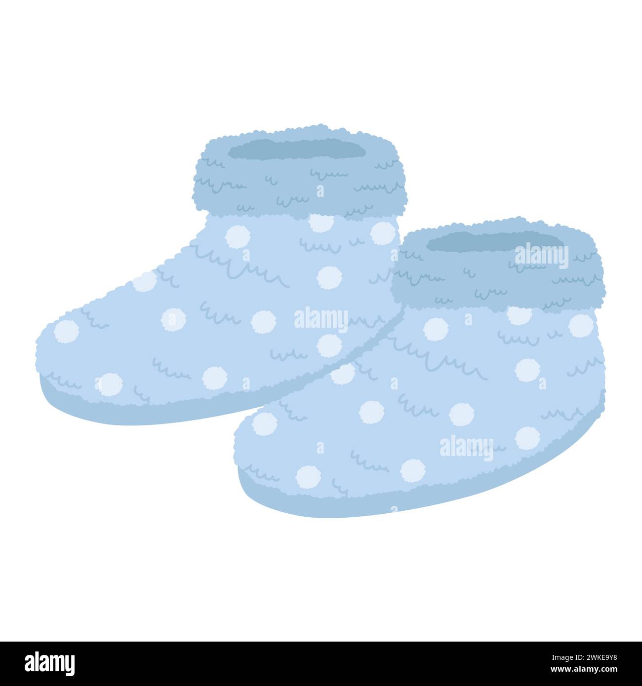 Blue fluffy boots slippers. Indoor warm footwear, cozy home shoes ...