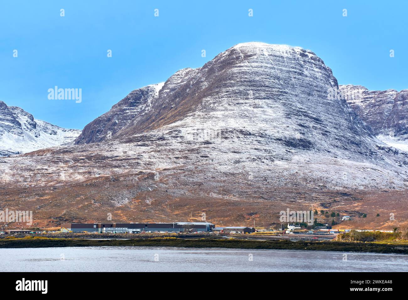 Kishorn Port and Dry Dock the buildings loch and snow covered ...