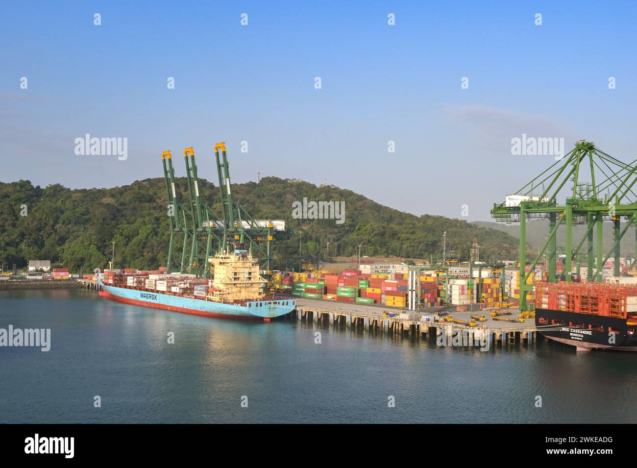 Panama City, Panama - 23 January 2024: Wide angle view of cranes ...