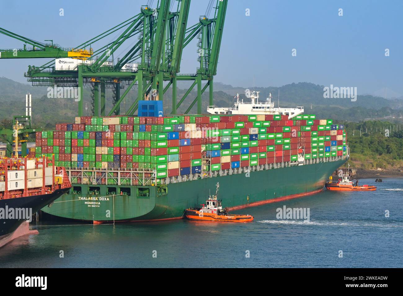 Panama City, Panama - 23 January 2024: Tugs assisting the container ...