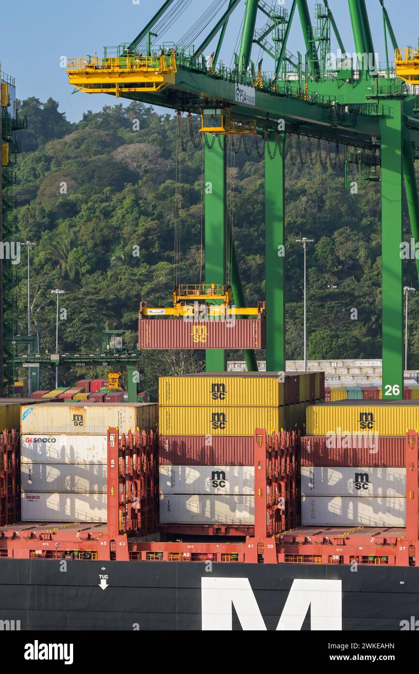 Panama City, Panama - 23 January 2024: Crane lifting a shipping ...