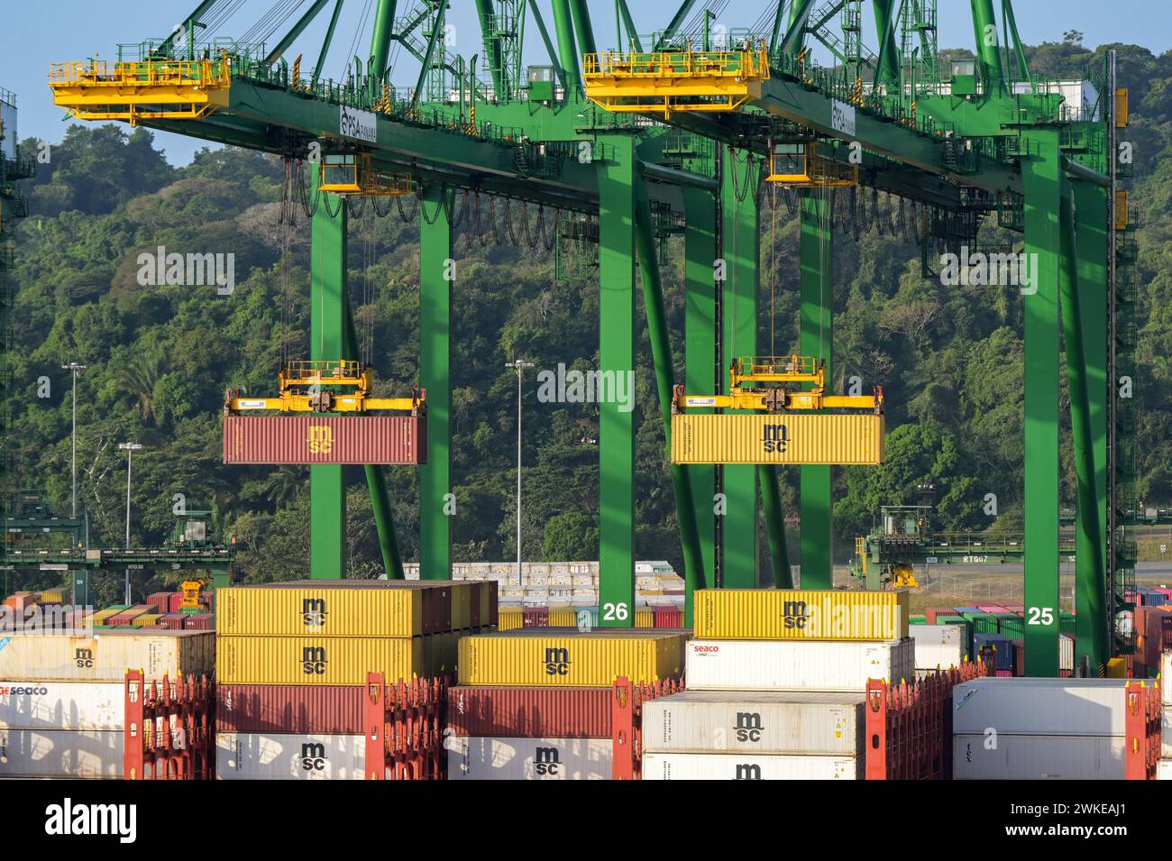 Panama City, Panama - 23 January 2024: Cranes lifting shipping ...