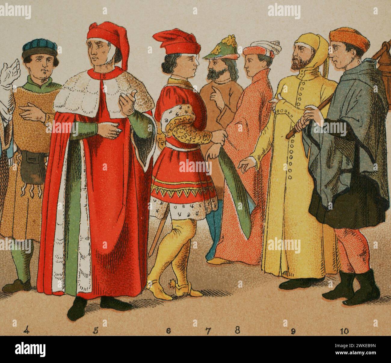 History of Italy. 1300. From left to right, 4: citizen, 5-6-7-8 ...