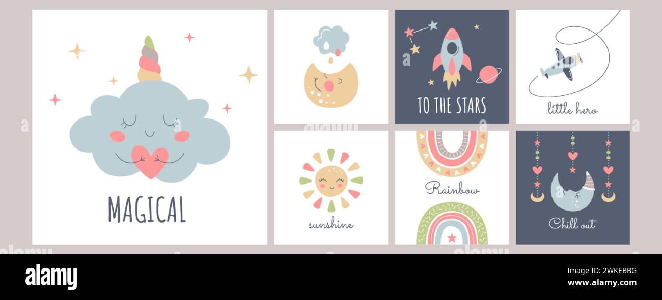 Cute boho baby posters in Scandinavian style. Bohemian sleep nursery ...