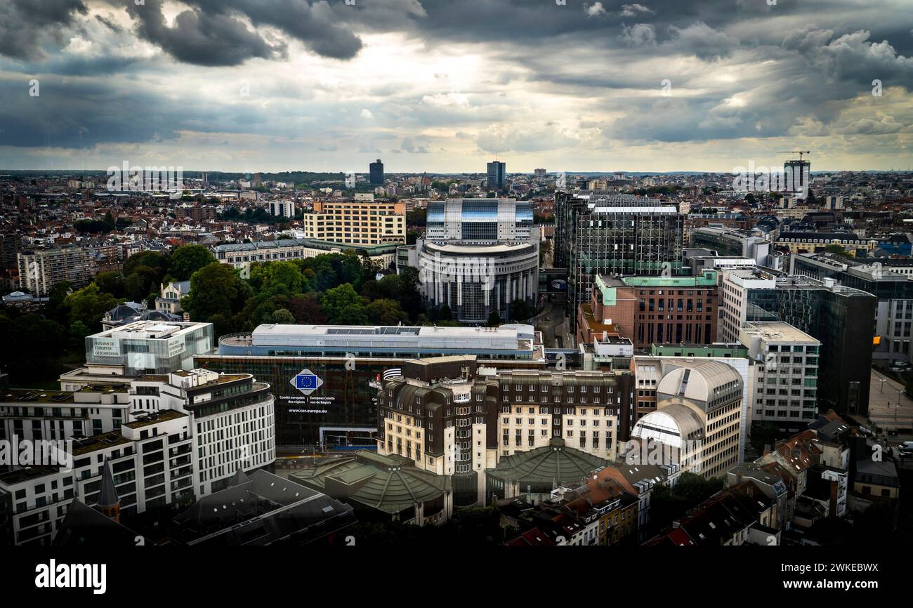 Aerial view of the European Parliament as seen from The One skyscraper ...