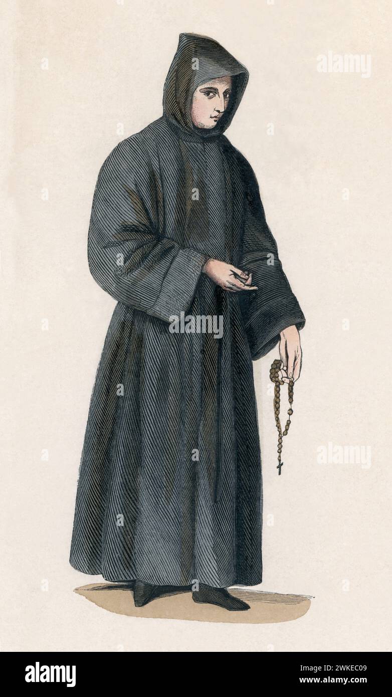 Hábito del monje benedictino de la congregación de Saint Maur. Grabado ...