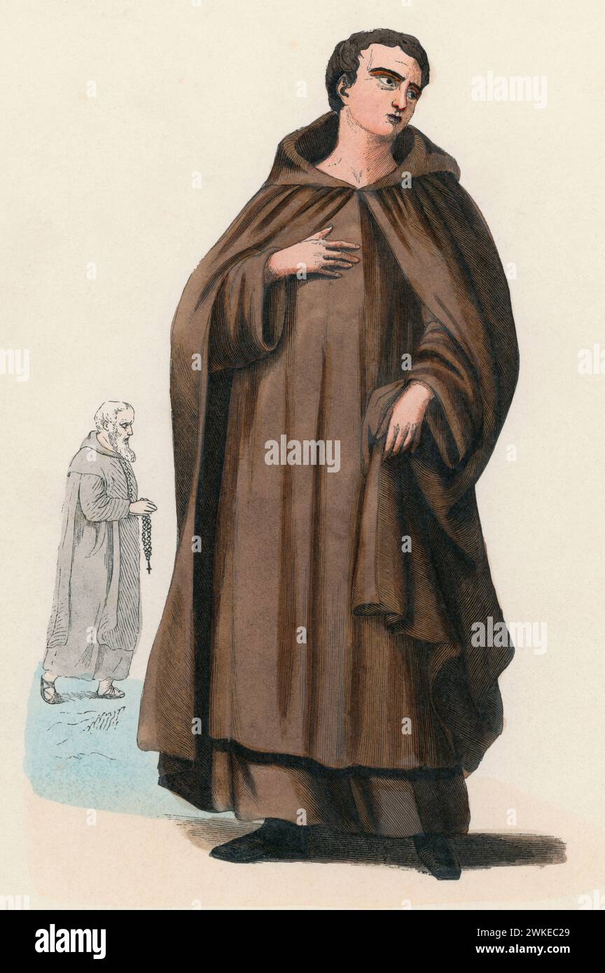 Hábito de un fraile de San Ambrogio al Bosco. Grabado de 1880 Stock ...