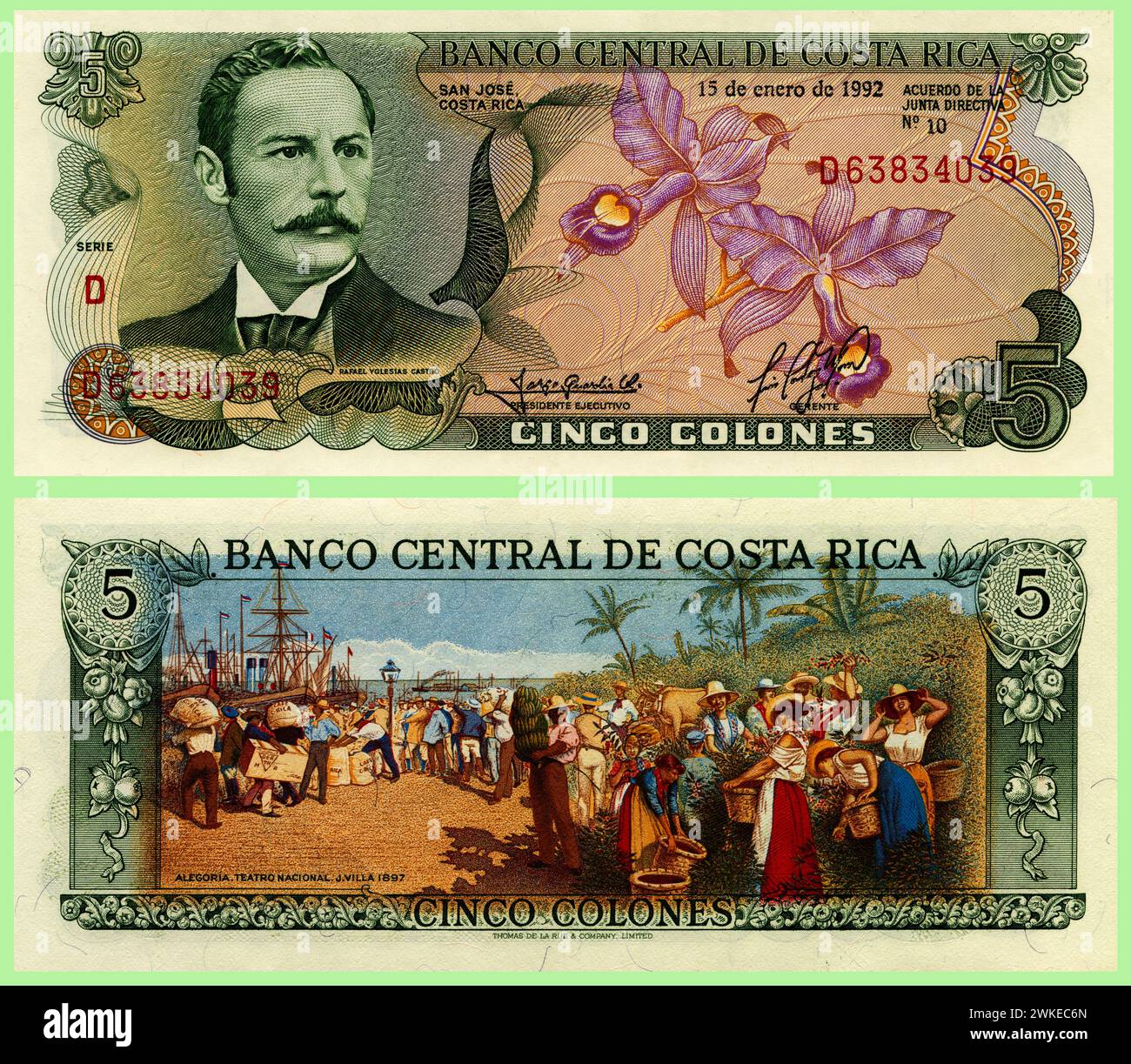 América. Costa Rica. Billete de cinco colones emitido por el Banco ...