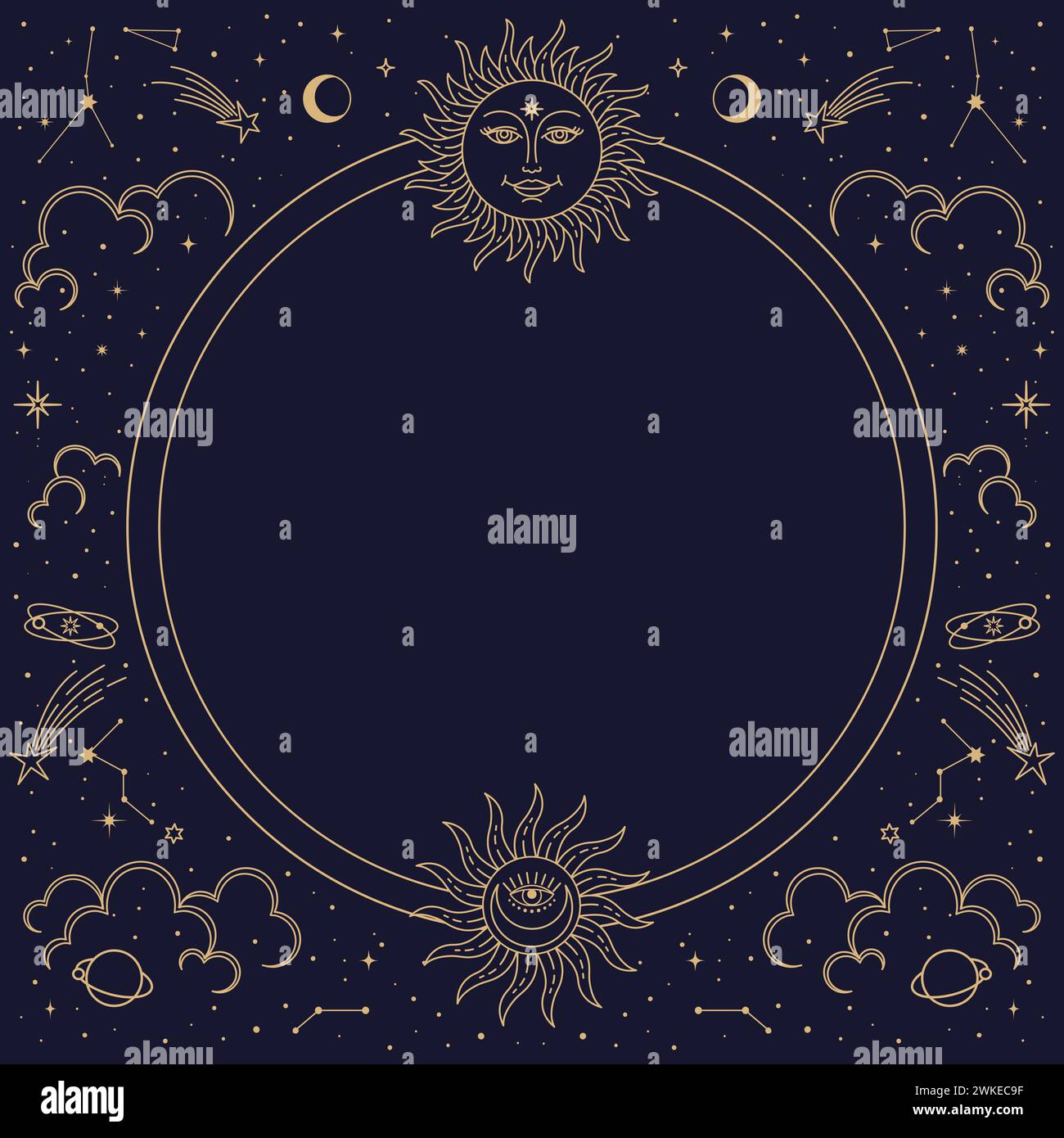 Astrology frame or mystic tarot border with magic bohemian pattern ...