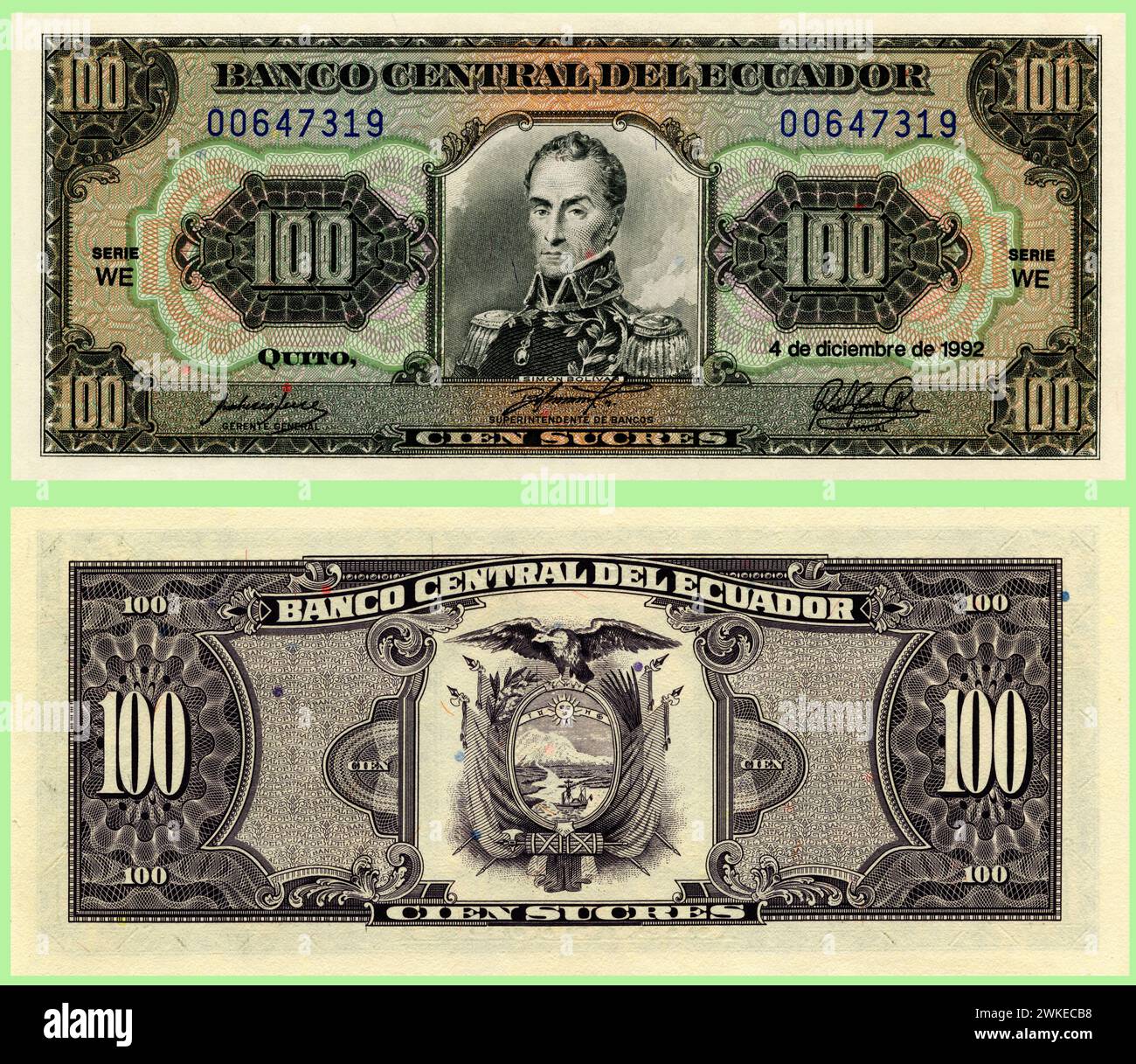 América. Ecuador. Billete de cien sucres emitido por el Banco Central ...