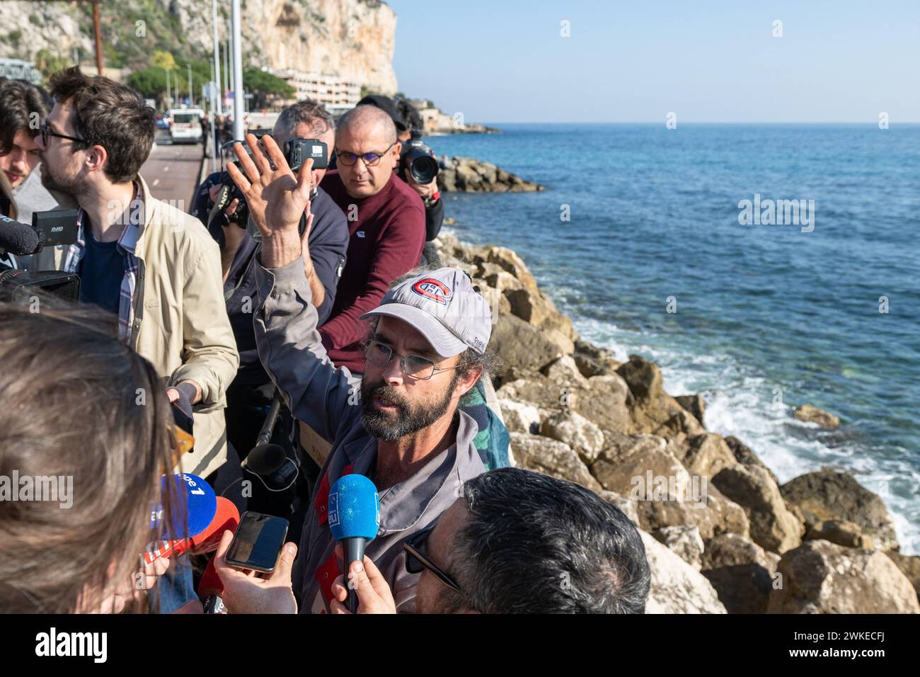 Menton, France. 19th Feb, 2024. Pro-migrant activist Cedric Herrou ...