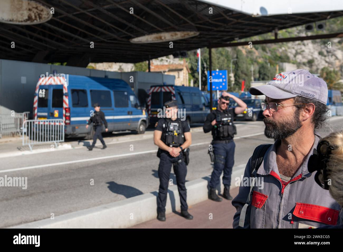 Menton, France. 19th Feb, 2024. Pro-migrant activist Cedric Herrou ...