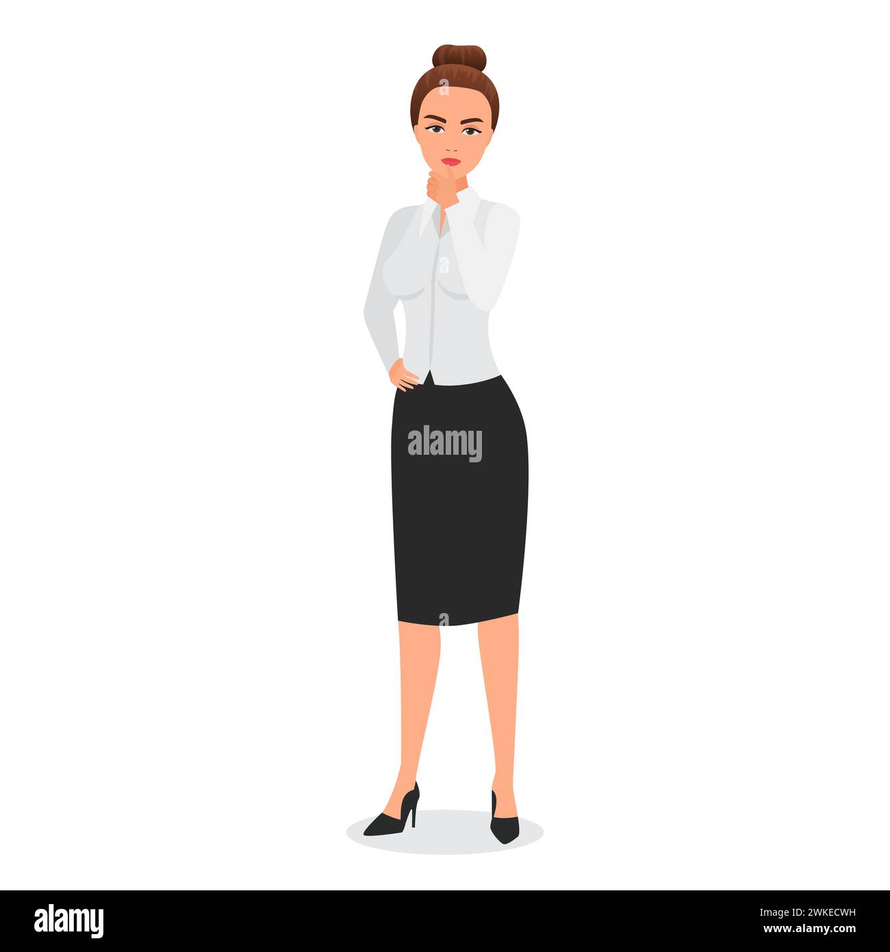 Thoughtful business lady in formal outfit standing, woman thinking ...