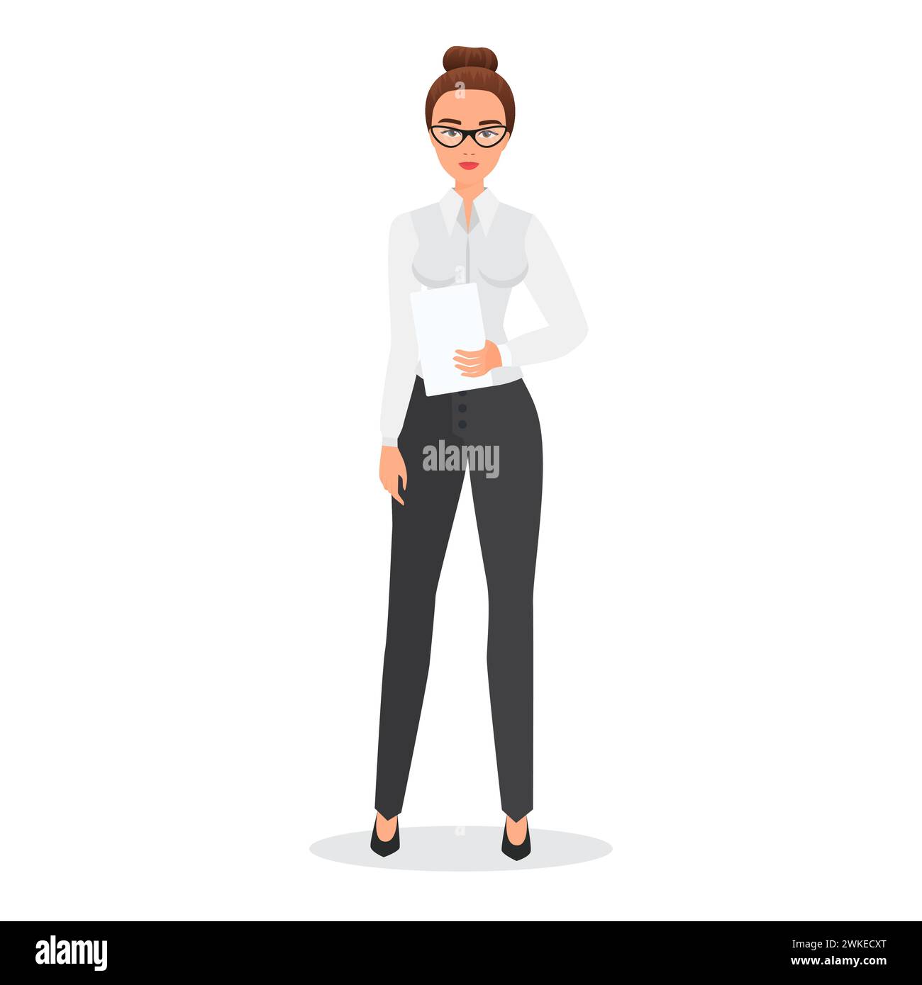 Businesswoman in glasses and formal clothes standing, woman holding ...