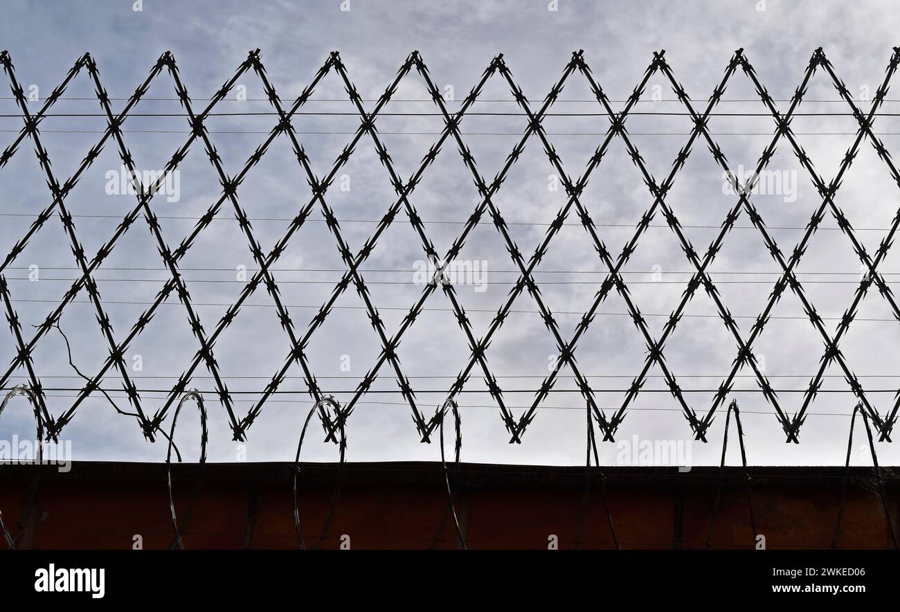 Barbed wire pattern on top of the wall, Ribeirao Preto, Sao Paulo ...
