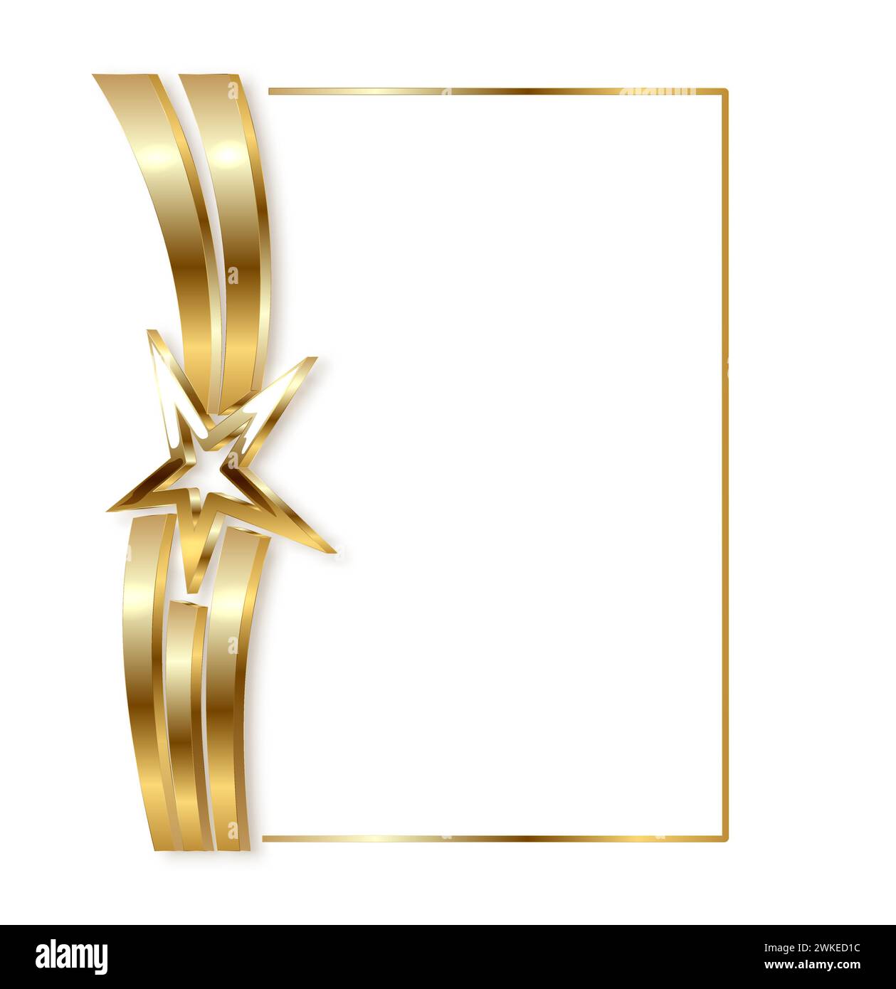 Rectangular frame in golden color on a white background with a gold ...