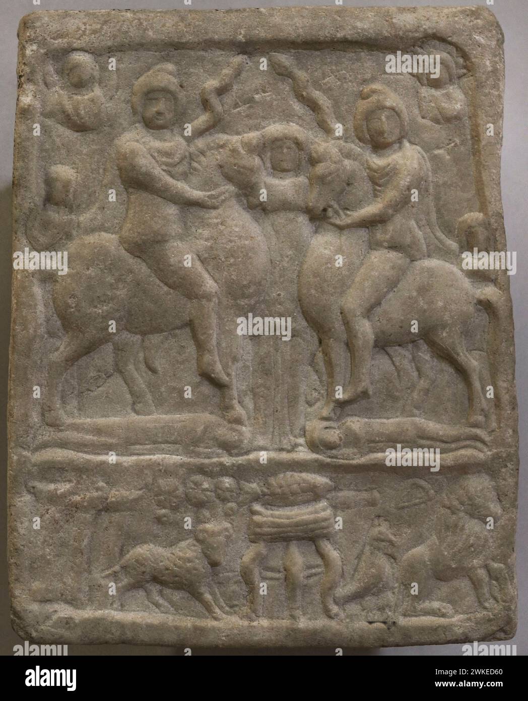 Marble votive tablet depicting the Danube horsemen. 2nd-3rd centuries ...