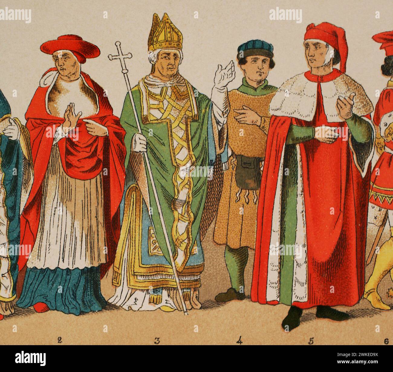 History of Italy. 1300. From left to right, 2: cardinal, 3: archbishop ...