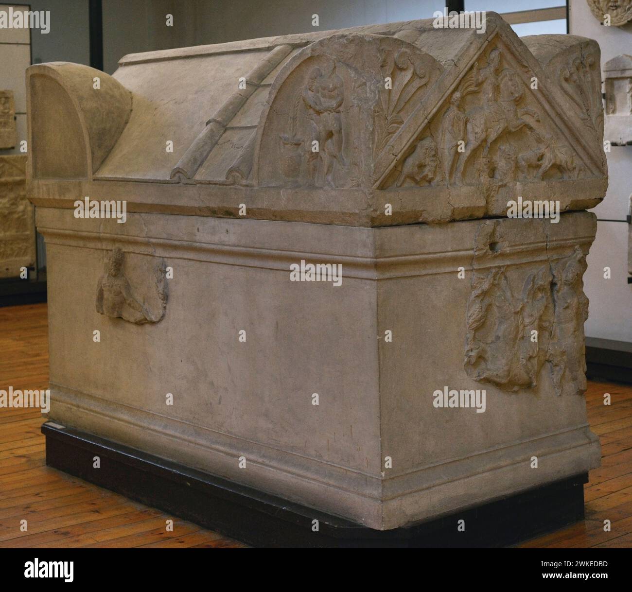 Sarcophagus. Decorated with reliefs depicting scenes about the Exploits ...