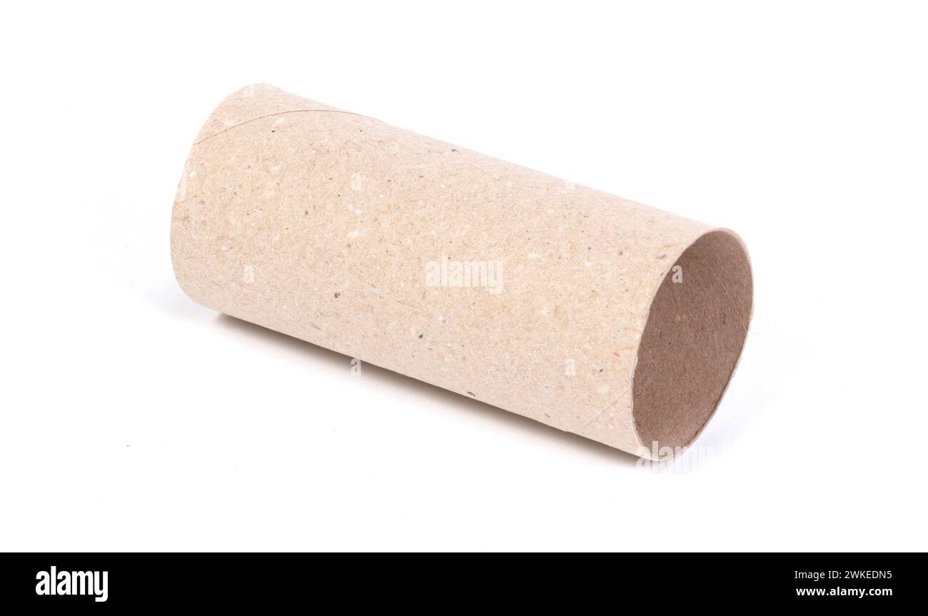 Closeup of one empty cardboard toilet roll, isolated on a white ...