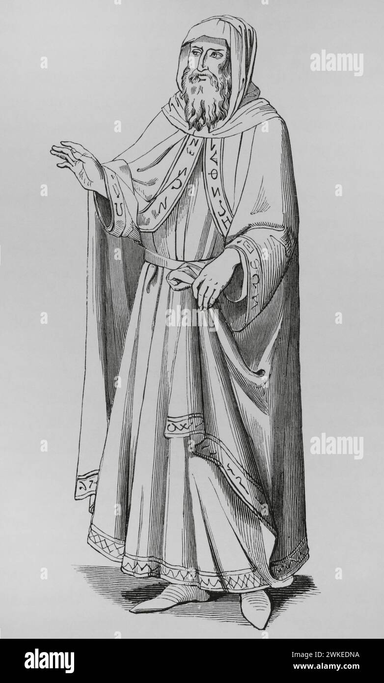 Costume of an Italian Jew in the 14th century. Engraving after a ...