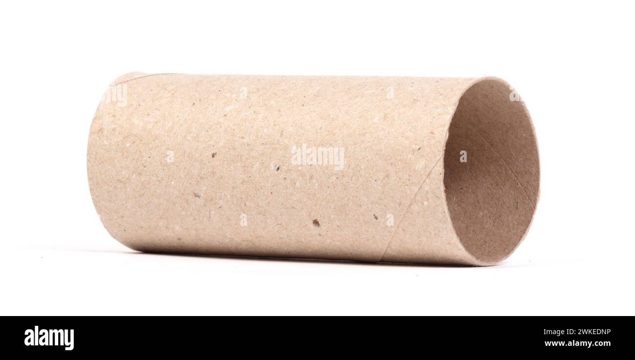 Closeup of one empty cardboard toilet roll, isolated on a white ...