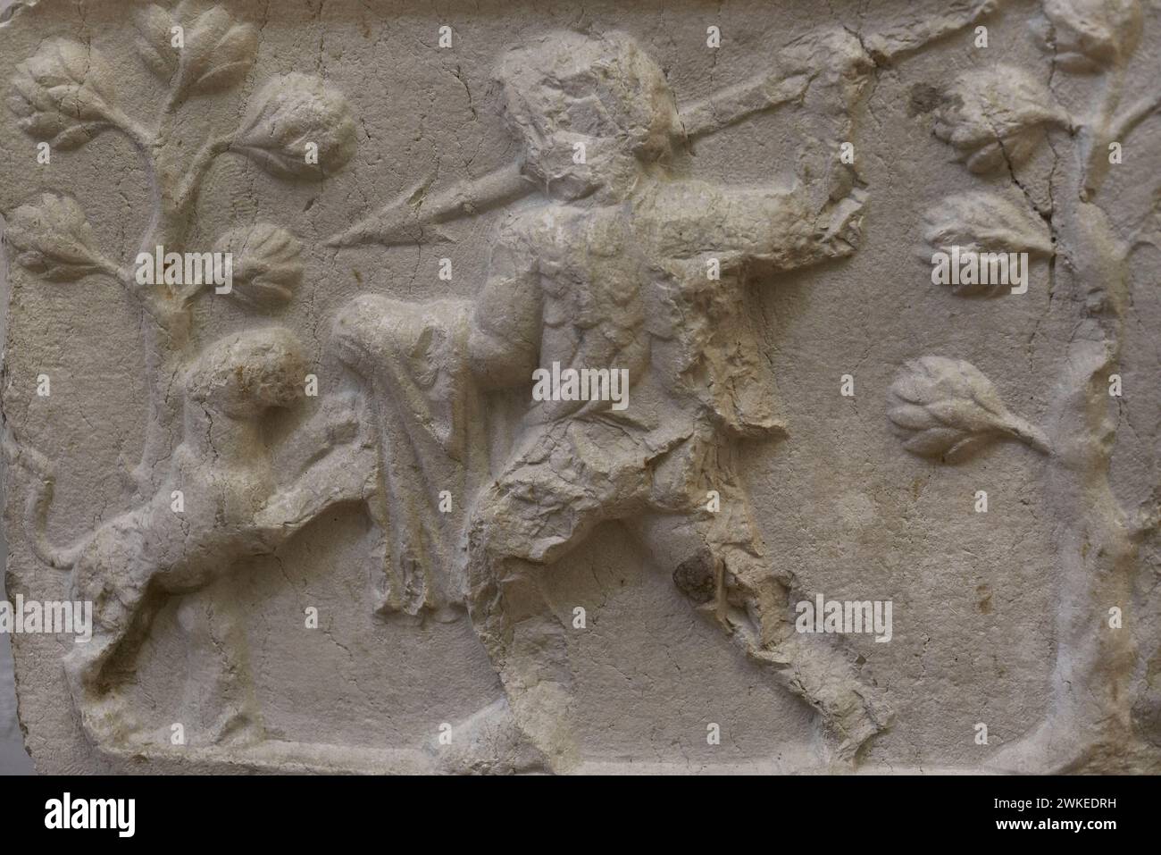 Man fighting a panther. Detail of the relief on a plate. First half of ...