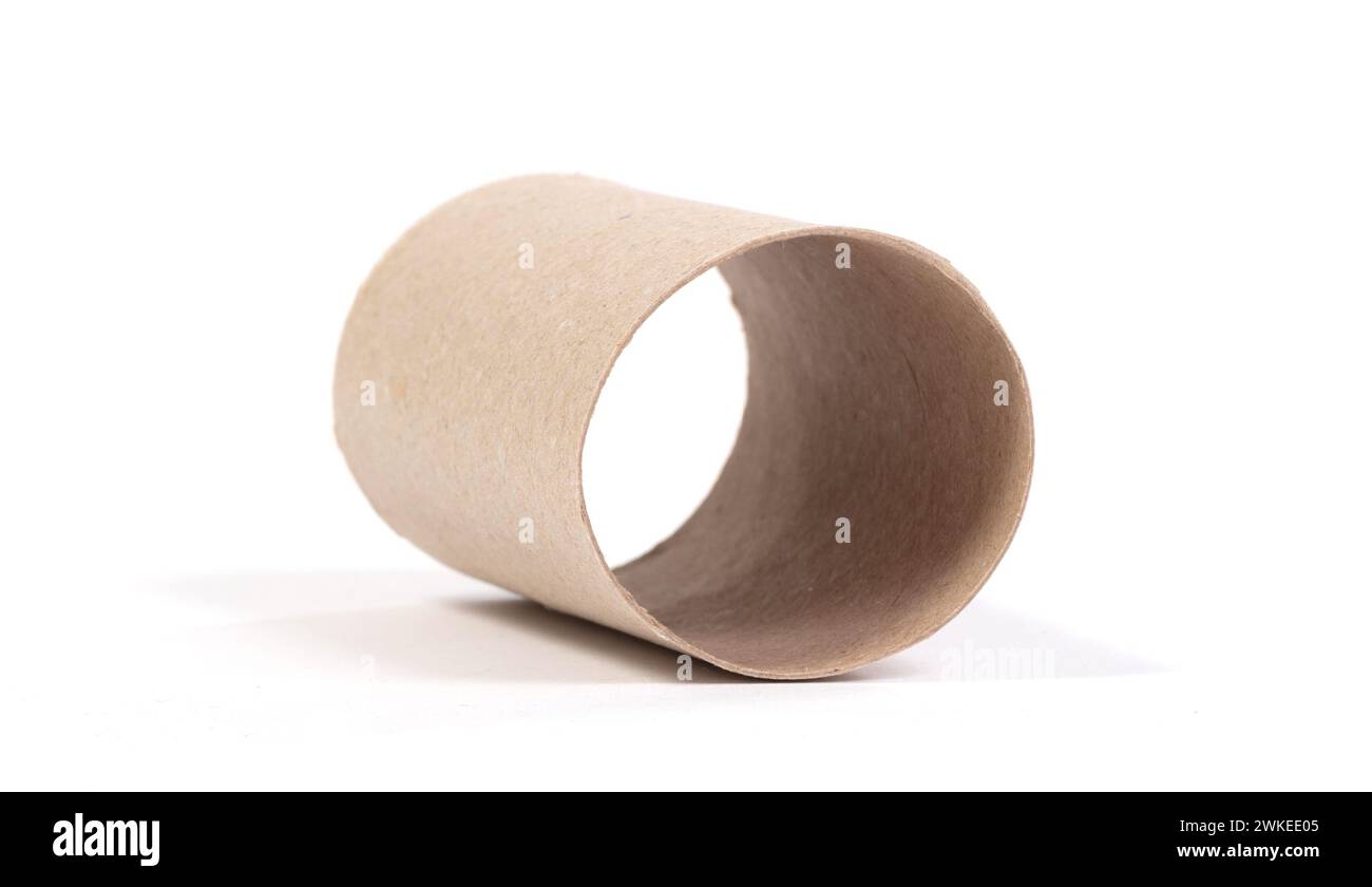 Closeup of one empty cardboard toilet roll, isolated on a white ...
