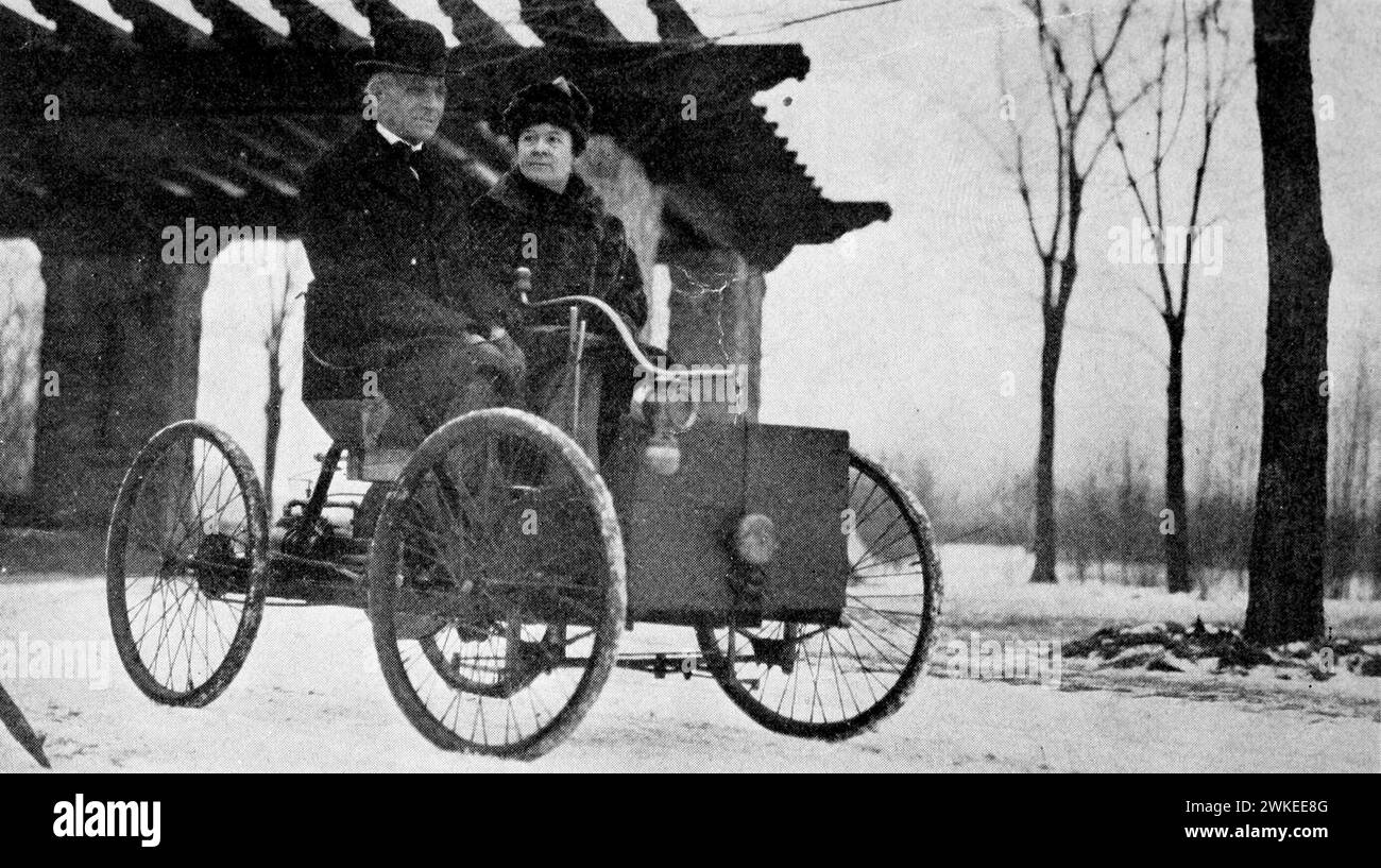 Mr. and Mrs. Ford in his first car, the Ford Quadricycle Stock Photo ...