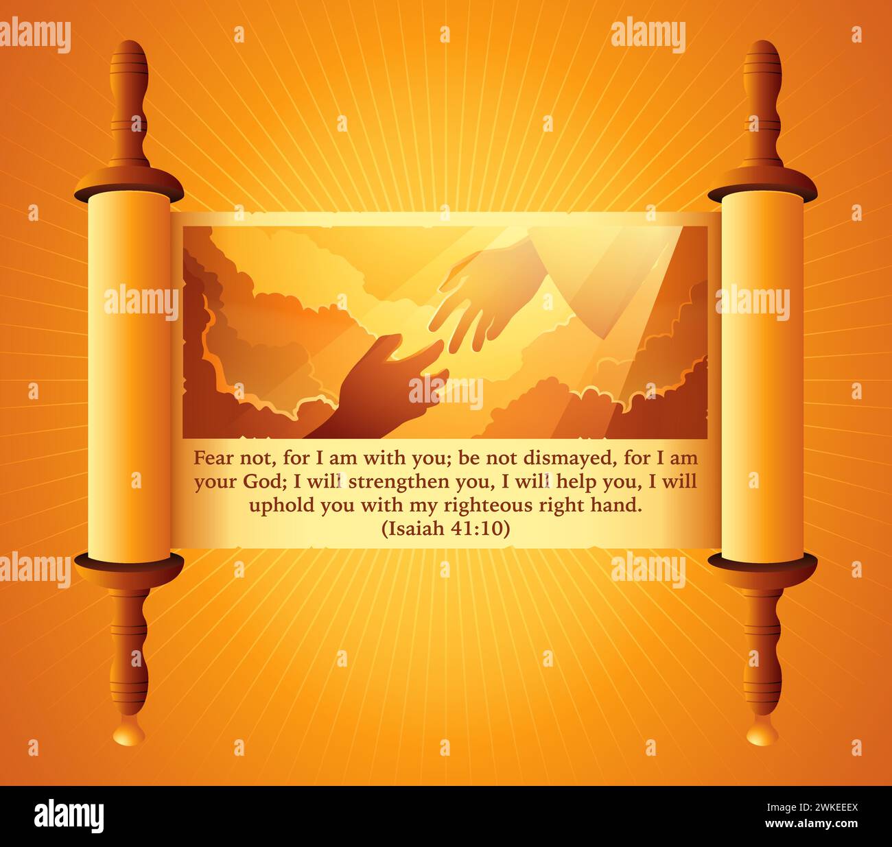 Biblical and religion vector illustration series on old scroll, God ...