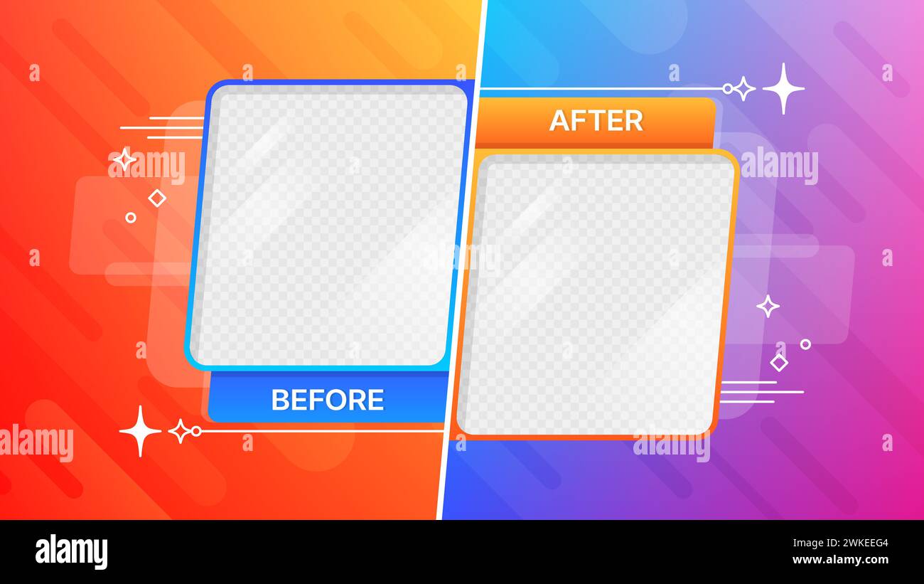 Before after template with comparison frames, vector thin line stars ...