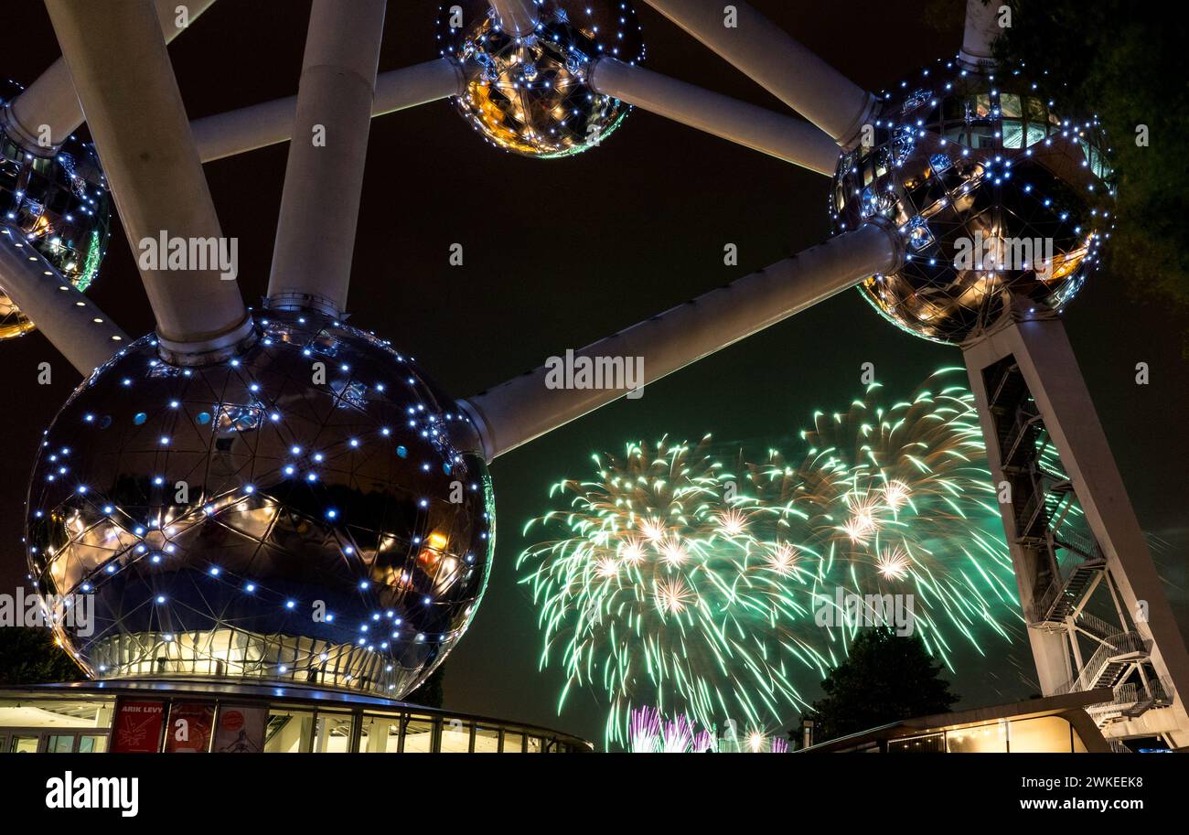 Fireworks outside atomium in Brussels Stock Photo - Alamy