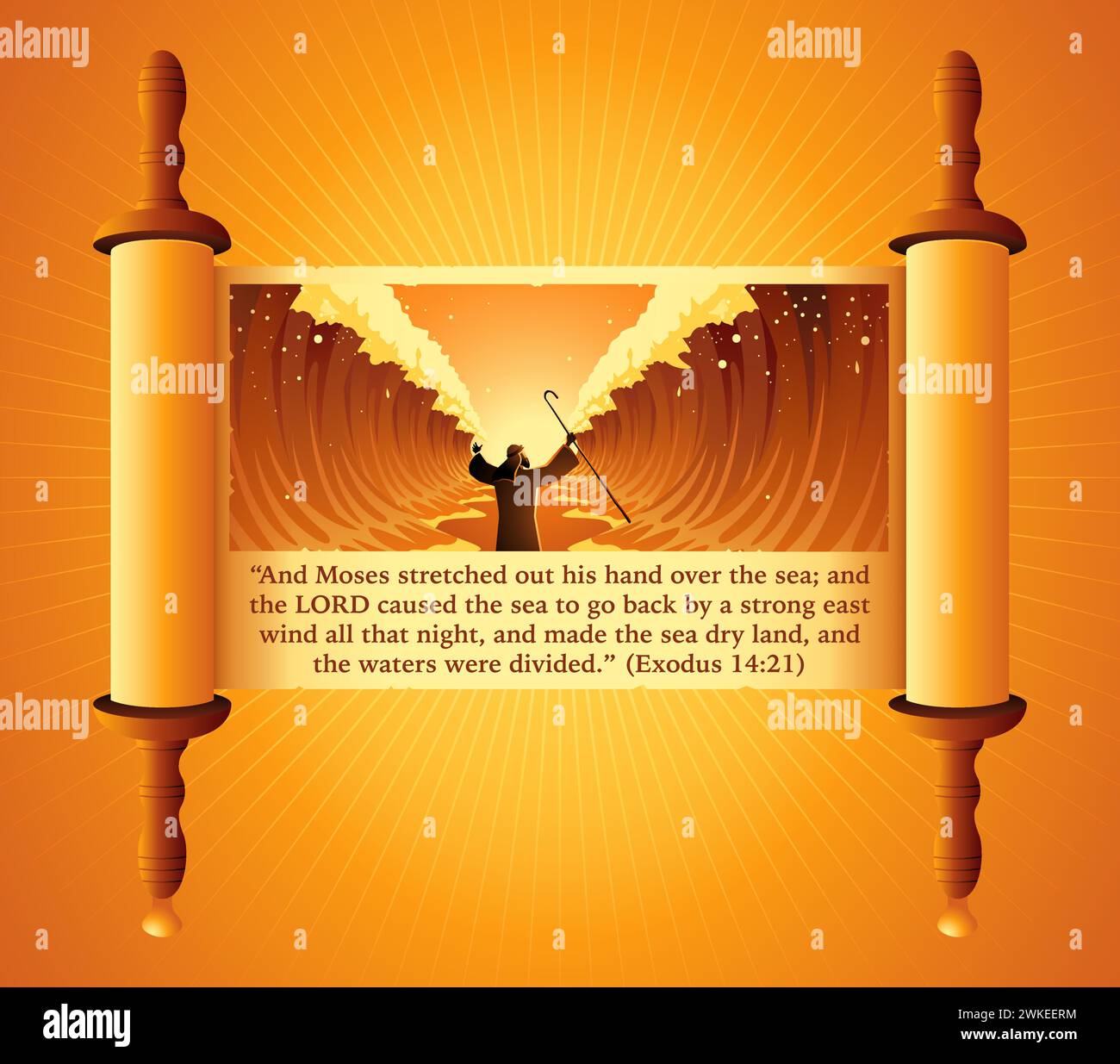 Biblical and religion vector illustration series on old scroll, Moses ...