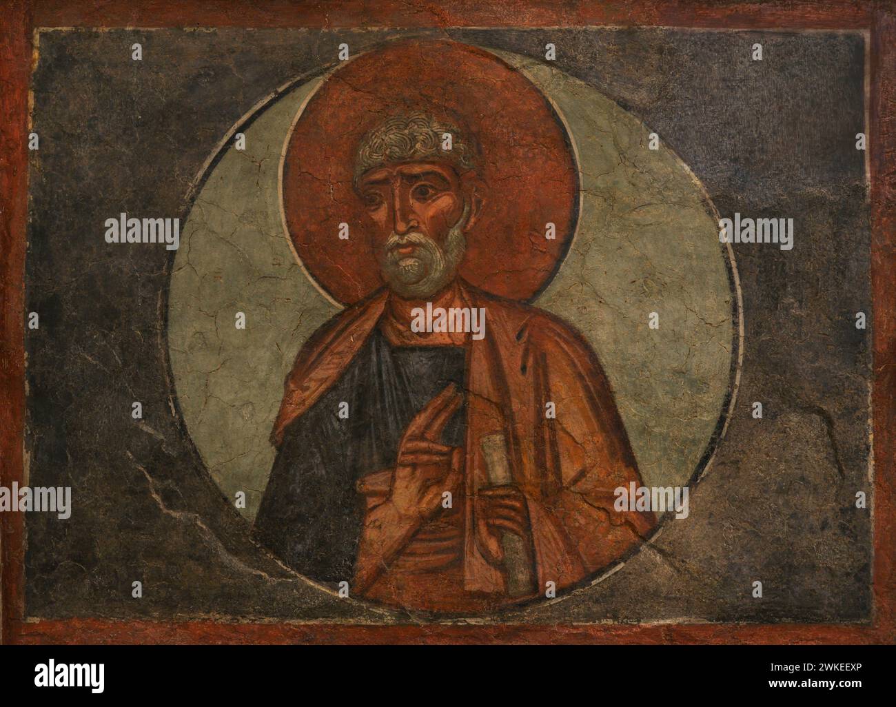 St. Peter. Wall painting. From the Church of St. Nicholas. 14th century ...
