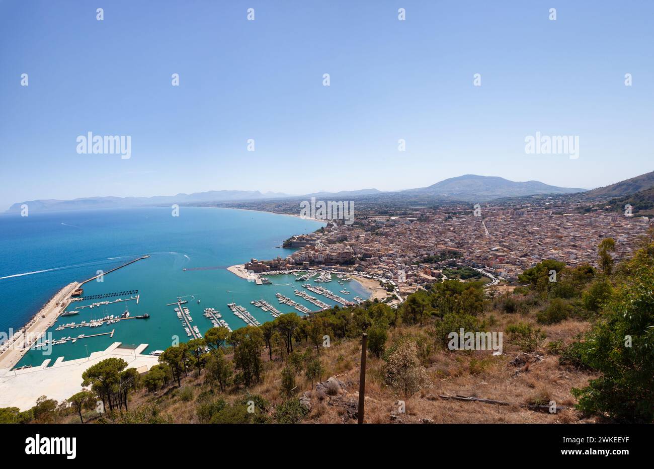 Scenic view from above with the marina and the beaches of Castellammare ...