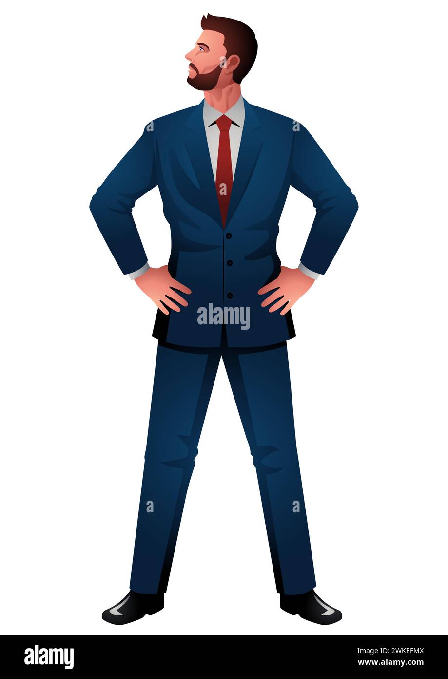 Well dressed businessman standing proudly with hands on hips ...